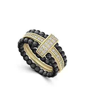 Lagos Meridian Caviar Diamond Stack Ring