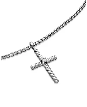 David Yurman Cable Classics Cross Necklace With Diamond - Silver