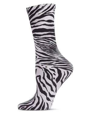 Natori Zebra Print Crew Socks - White