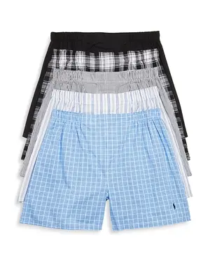 Polo Ralph Lauren Woven Boxers, Pack Of 5 - Gray/blue Plaid Combo