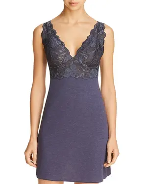 Natori Zen Floral Chemise - Heather Navy Blue