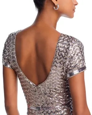 Aqua Belted Sequin Gown Exclusive - Silver/taupe