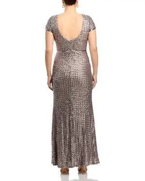 Aqua Belted Sequin Gown Exclusive - Silver/taupe