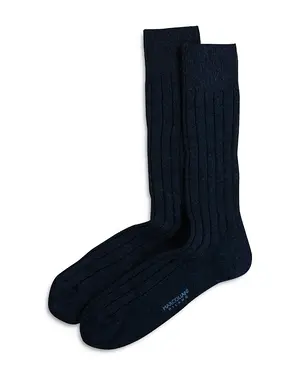 Marcoliani Cashmere Ribbed Dress Socks Navy