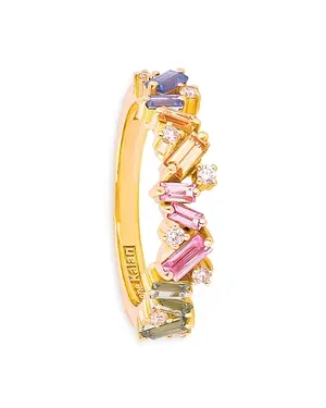 SUZANNE KALAN 18k Yellow Fireworks Pastel Rainbow Sapphire & Diamond Statement Ring - Gold