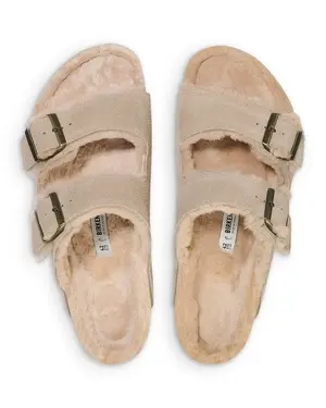 BIRKENSTOCK Arizona Shearling Slide Sandals - Taupe