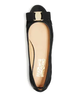 FERRAGAMO Varina Quilted Leather Ballet Flats - Nero