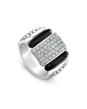 Lagos Sterling Diamond And Ceramic Statement Ring - Silver
