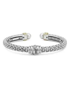 Lagos Sterling Silver And 18k Yellow Gold Pearl Cuff - White/silver