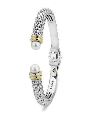 Lagos Sterling Silver And 18k Yellow Gold Pearl Cuff - White/silver