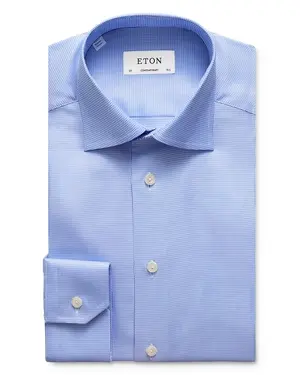 Eton Contemporary Fit Houndstooth Dress Shirt - Blue