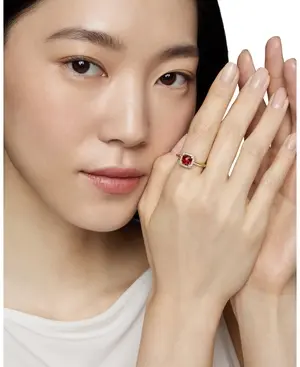 David Yurman Petite Chatelaine Pave Bezel Ring In 18k Yellow Gold With - Garnet