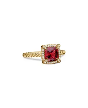 David Yurman Petite Chatelaine Pave Bezel Ring In 18k Yellow Gold With - Garnet