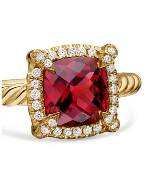 David Yurman Petite Chatelaine Pave Bezel Ring In 18k Yellow Gold With - Garnet