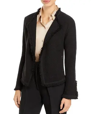 NIC+ZOE Fringe Knit Jacket - Black Onyx