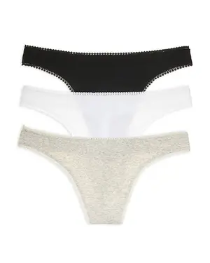 ON GOSSAMER Cabana Cotton Blend Hip-g Thongs, Set Of 3 Black/white/gray