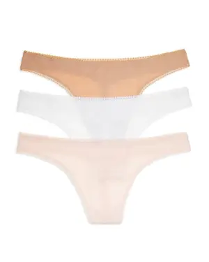 ON GOSSAMER Cabana Cotton Blend Hip-g Thongs, Set Of 3 Blush/white/champagne