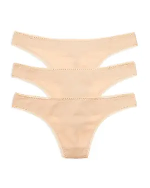 ON GOSSAMER Cabana Cotton Blend Hip-g Thongs, Set Of 3 - Champagne
