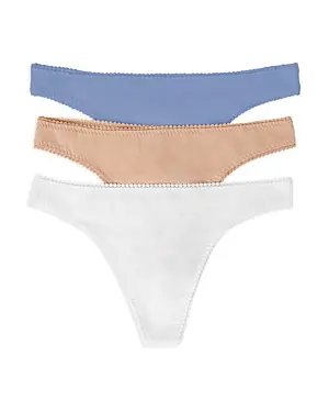 ON GOSSAMER Cabana Cotton Blend Hip-g Thongs, Set Of 3 White/champ/blue Mist
