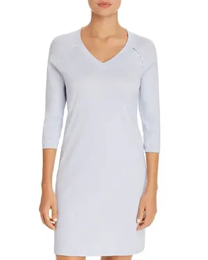 Hanro Pure Essence Raglan Three-quarter Sleeve Cotton Short Gown - Blue Glow
