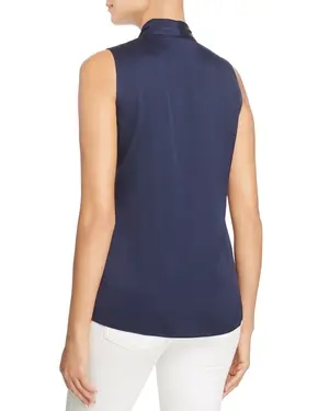 Kobi Halperin Mila Sleeveless V-neck Pleated Silk Blouse - Midnight Blue