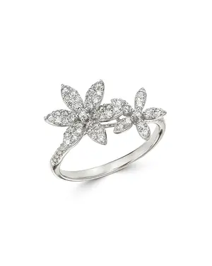 Bloomingdale'S Diamond Double Flower Ring In 14k Gold - White