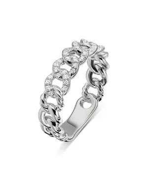 David Yurman Belmont Curb Link Narrow Ring With Diamonds - White/silver