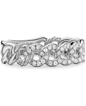 David Yurman Belmont Curb Link Narrow Ring With Diamonds - White/silver