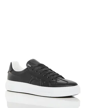 Ferragamo Borg Gancini Leather Sneakers In Nero - 40% Off