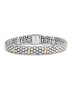 Lagos Sterling Silver And 18k Yellow Gold Caviar Oval Bracelet - Silver/gold