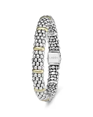 Lagos Sterling Silver And 18k Yellow Gold Caviar Oval Bracelet - Silver/gold