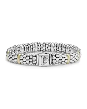 Lagos Sterling Silver And 18k Yellow Gold Caviar Oval Bracelet - Silver/gold