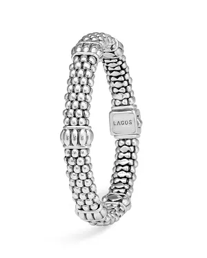 Lagos Sterling Caviar Fluted Station Bracelet - Silver