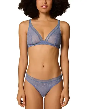 Simone Perele Comete Feather & Fan Lace Thong - Chambray Blue