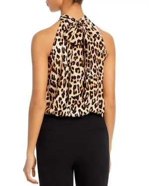 Alice + Olivia Maris Printed Halter Top - Spotted Leopard Multi