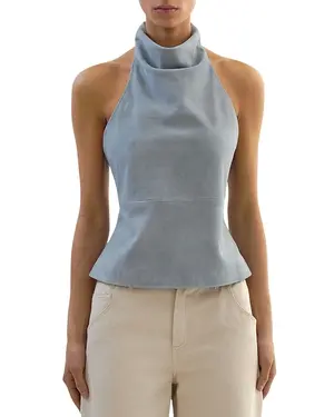 LAMARQUE Suede Halter Top - Distressed Blue