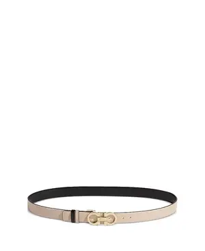 FERRAGAMO Salvatore Ferragamo Skinny Gancini Leather Belt Macadamia/black/gold