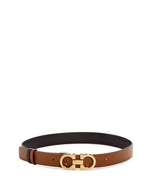 FERRAGAMO Gancini Slim Reversible Leather Belt - Sella