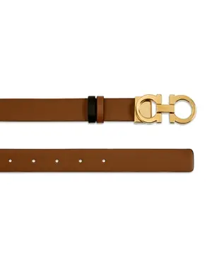 FERRAGAMO Gancini Slim Reversible Leather Belt - Sella