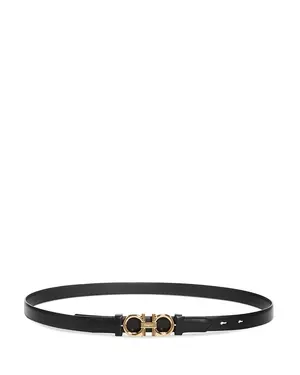 FERRAGAMO Salvatore Ferragamo Gancini Slim Leather Belt Black/gold