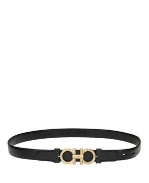 FERRAGAMO Salvatore Ferragamo Gancini Slim Leather Belt Nero/gold