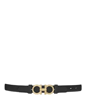 FERRAGAMO Gancini Slim Leather Belt - Nero/gold
