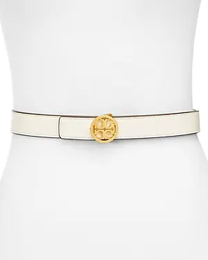 Tory Burch Reversible Leather Logo Belt New Ivory/natural Vachetta/gold