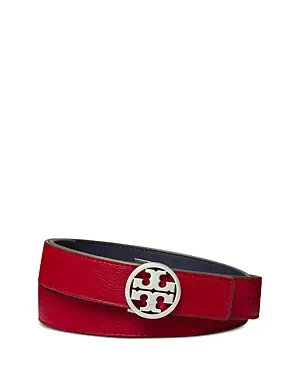Tory Burch Reversible Leather Logo Belt Red/blue/silver