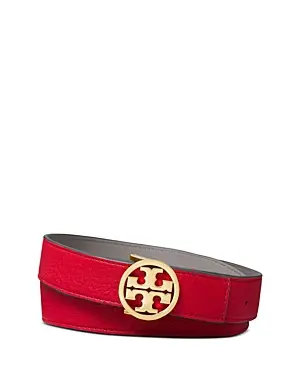 Tory Burch Reversible Leather Logo Belt Red/gray Gold