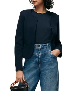 Whistles Collarless Jersey Jacket - Navy