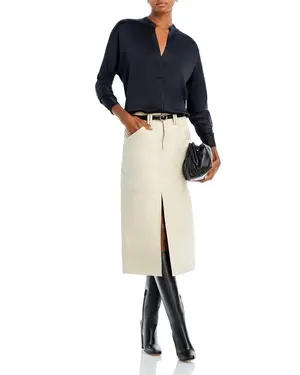 Vince Silk Banded Collar Blouse - Black