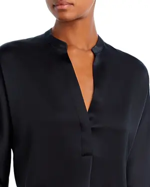 Vince Silk Banded Collar Blouse - Black