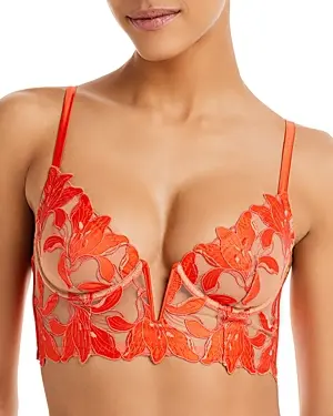 FLEUR DU MAL Lily Embroidery Longline Demi Bra Clementine