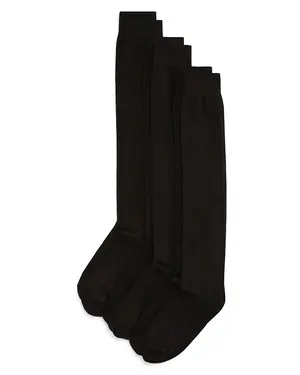 Hue Flat Knit Knee Socks Set Of 3 - Black Pack